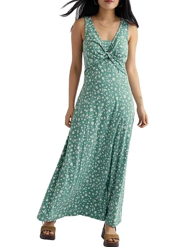 SEASALT CORNWALL May Apple Empire Line Maxi Jersey Dress - Sea Spray Floral Sardine