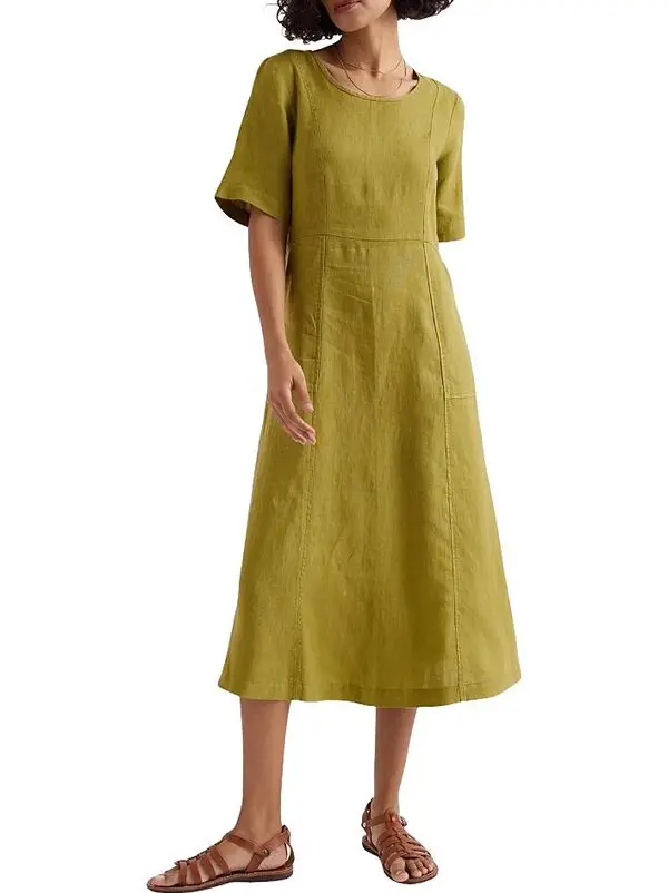 SEASALT CORNWALL Grass Wave Linen Midi Dress - Avocado