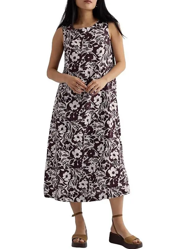 SEASALT CORNWALL Sleeveless Floral A-line Midi Dress - Summer Shadows Cacao