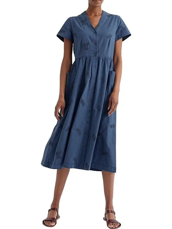 SEASALT CORNWALL Fowen V-neck Midi Dress - Pressed Herbs Light Wash Dusk
