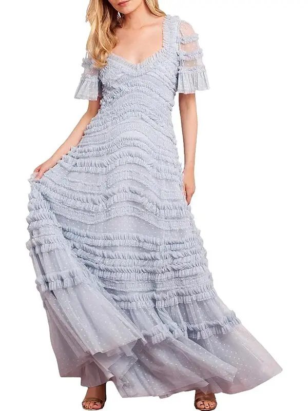 NEEDLE & THREAD Amara Ruffle Gown - Skylight