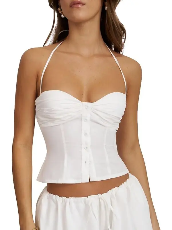 MISS CIRCLE Cotton Poplin Sweetheart Halter Top - White