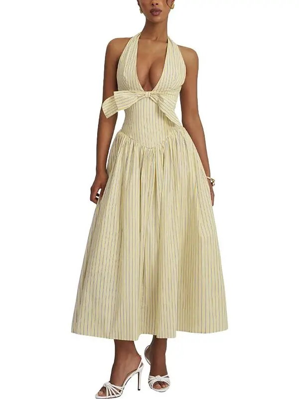 MISS CIRCLE Talise Plunging Halter Maxi Dress - Yellow
