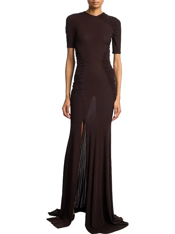 Victoria Beckham Short Sleeve Gathered Gown - Black