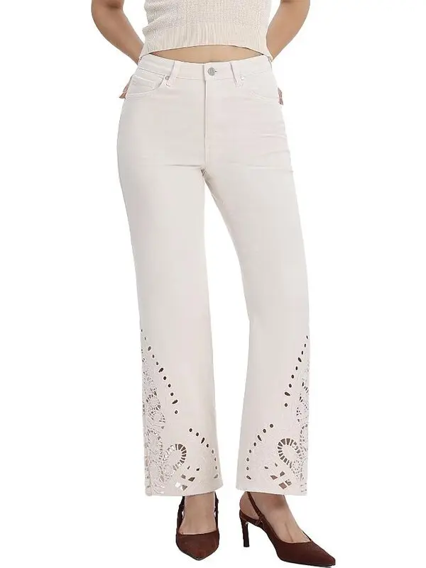 BAYEAS Paris High Rise Embroidered Straight Leg Jeans - Off White