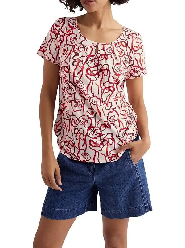 SEASALT CORNWALL Appletree Scoop Neck Jersey T-shirt With Floral Print - Poppy Stems Chalk