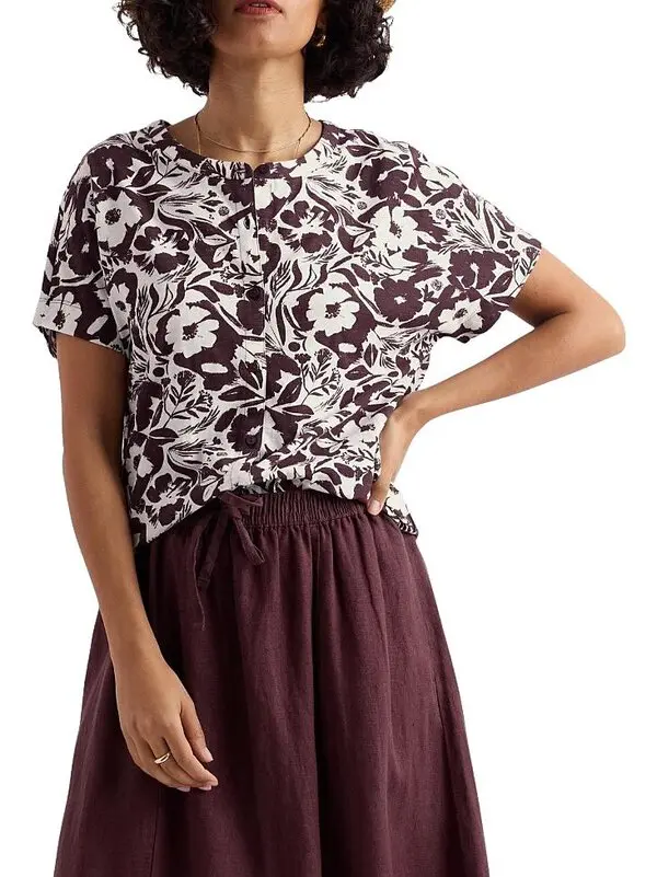 SEASALT CORNWALL Tor Grass Cotton Button-front Top - Summer Shadows Cacao