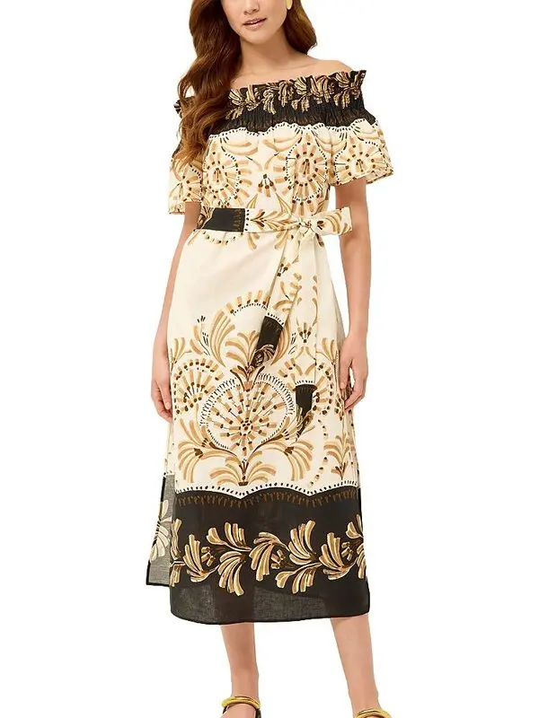 MARIE OLIVER Lola Off-the-shoulder Printed Linen Blend Dress - Fleuron