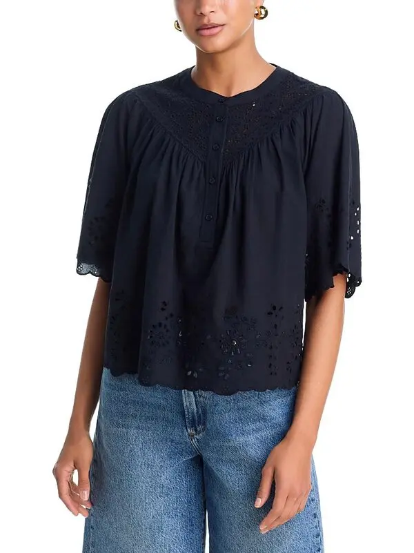 Aqua Short Sleeve Eyelet Shirt - Black