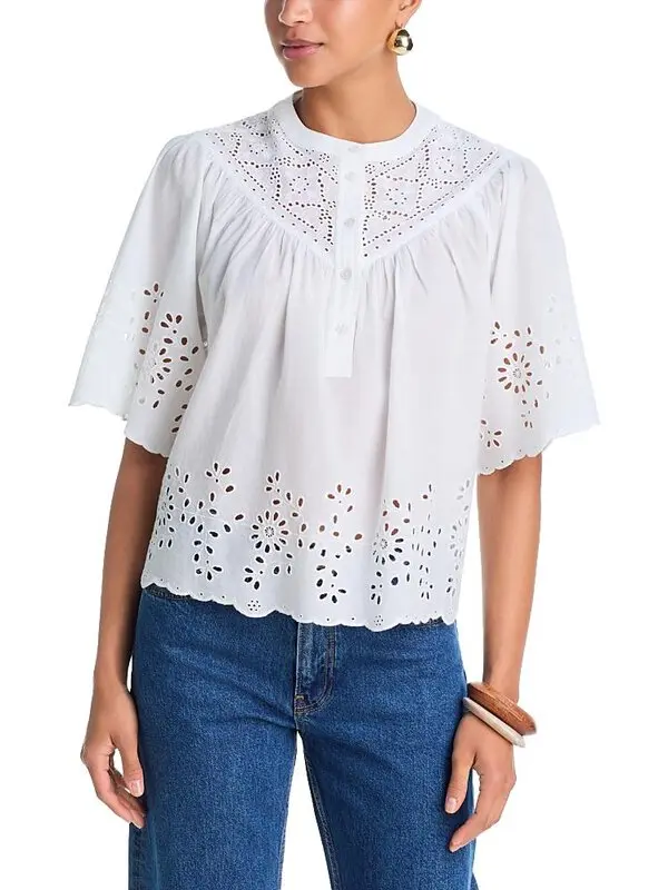 Aqua Short Sleeve Eyelet Shirt - White