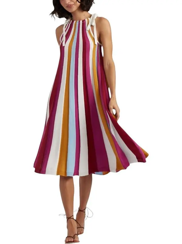 Chinti & Parker Cotton Rainbow Swing Dress - Red