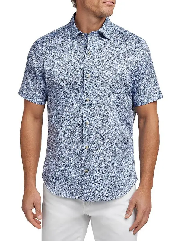 David Donahue Botanical Print Shirt - Navy