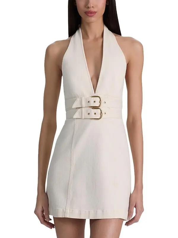 Alice + Olivia Solana Buckle Waist Denim Dress - Off White