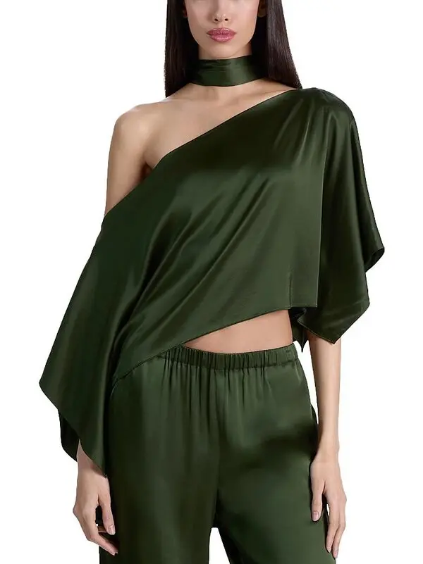 Alice + Olivia Rita Draped Cropped Top - Dark Fern