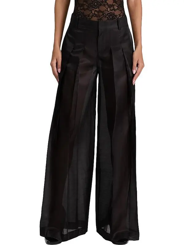 Alice + Olivia Blaire High Rise Pleated Wide Leg Pants - Black