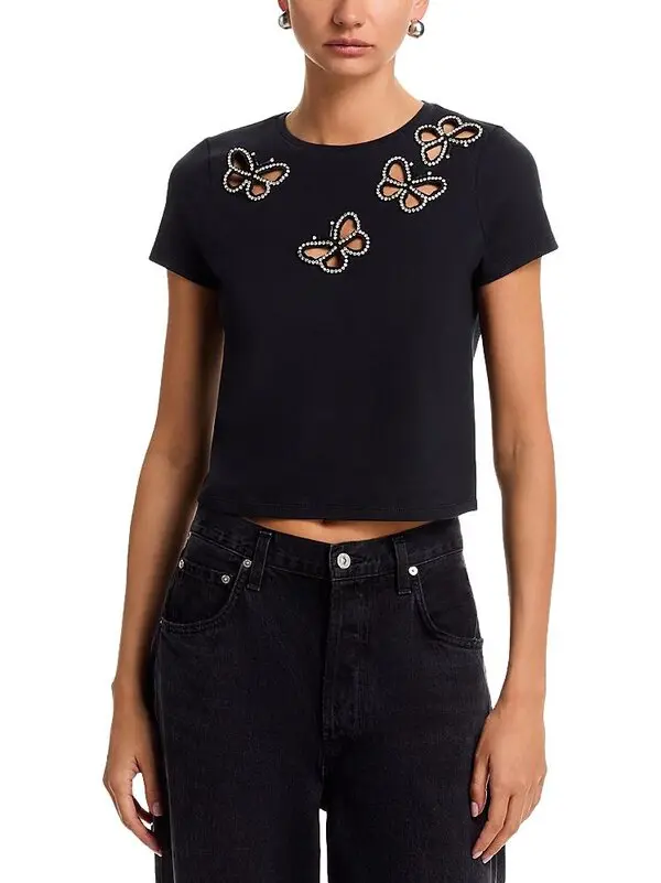 Alice + Olivia Embellished Cropped Top - Black/silver Crystal