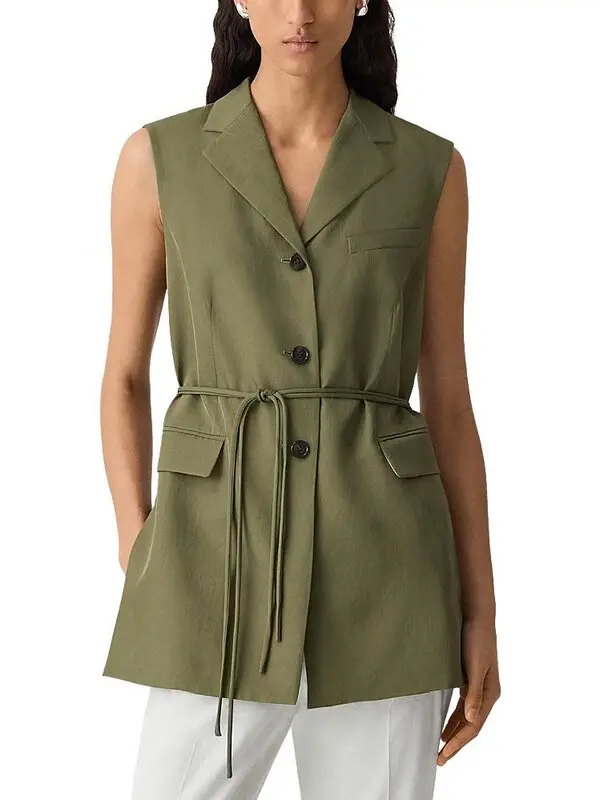 Theory Three Button Vest - Forest Moss