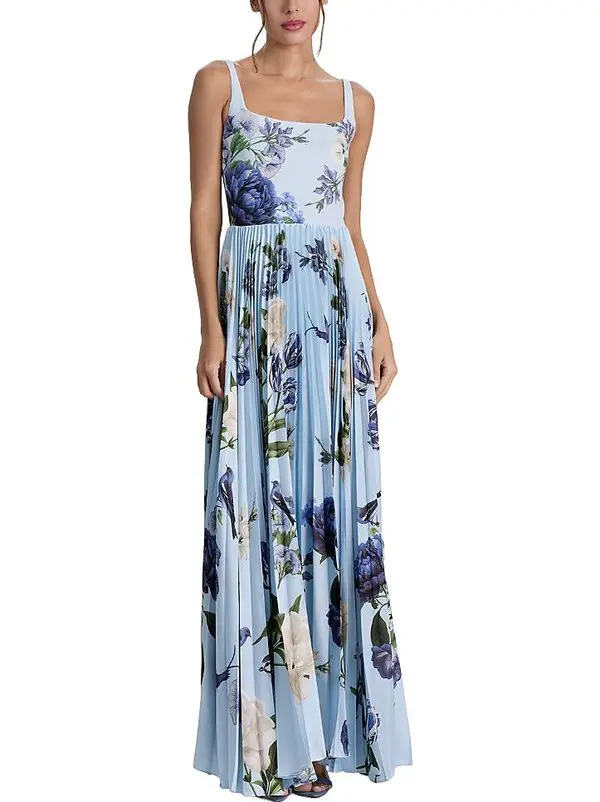 Alice + Olivia Carolyn Soft Square Neck Pleated Maxi Dress - Fly Away