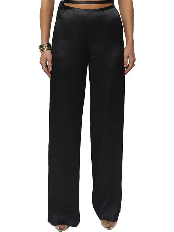 JLUXLABEL Deserae Satin Wide Leg Pants - Black