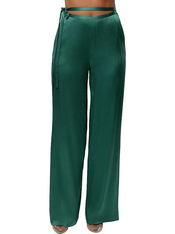 JLUXLABEL Deserae Satin Wide Leg Pants - Green