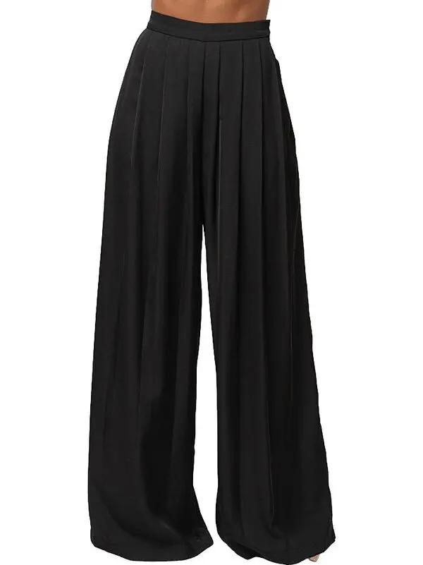JLUXLABEL Clara Wide Leg Pleated Trousers - Black