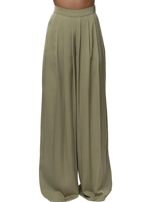 JLUXLABEL Clara Wide Leg Pleated Trousers - Olive