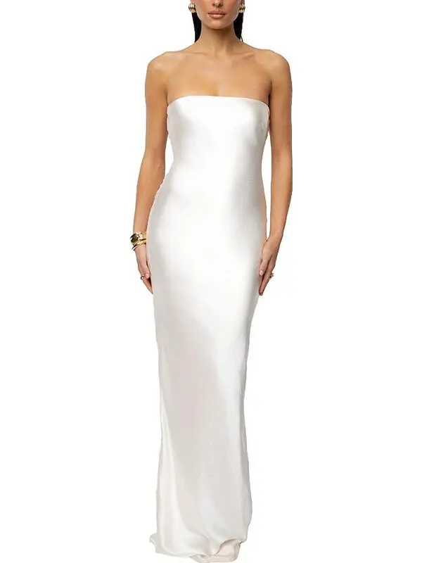 JLUXLABEL Regal Rising Satin Strapless Maxi Dress - Ivory