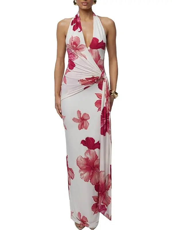JLUXLABEL Halterneck Floral Maxi Dress - Red