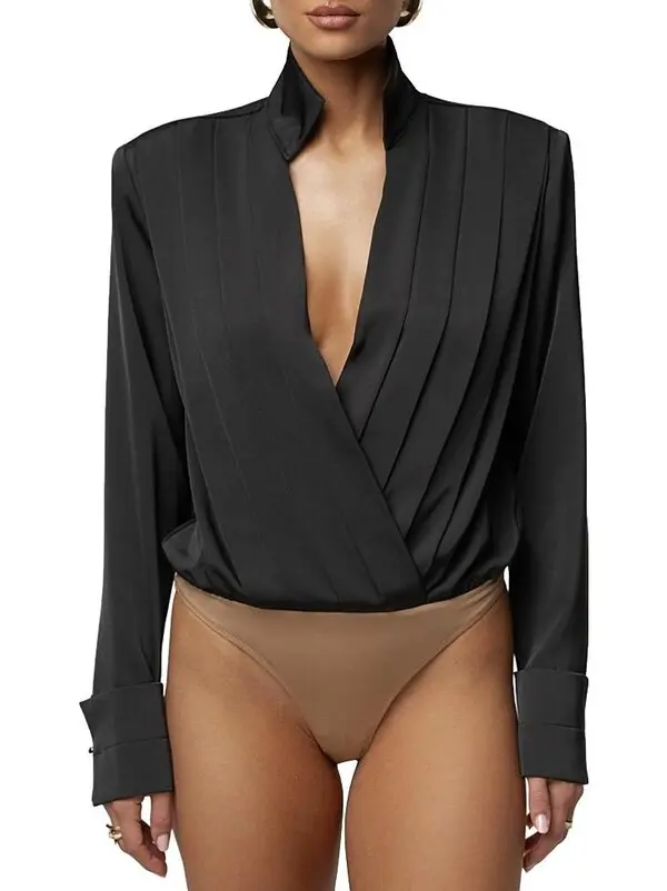 JLUXLABEL Visionary Pleated Bodysuit - Black