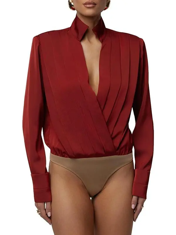 JLUXLABEL Visionary Pleated Bodysuit - Burgundy