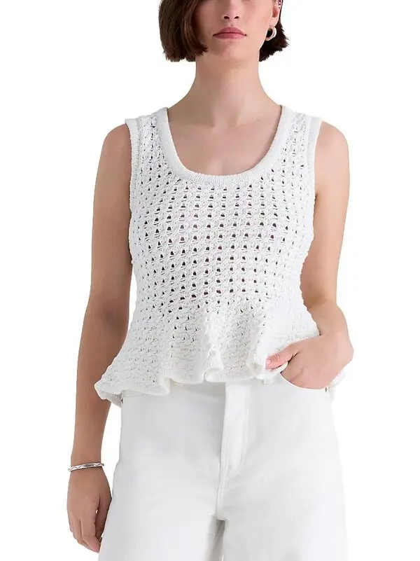 PISTOLA Anna Peplum Openwork Sweater Tank Top - White