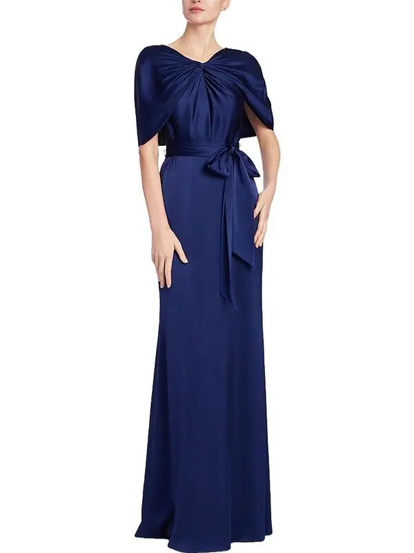 Badgley Mischka Cape Shoulder Gown - Navy