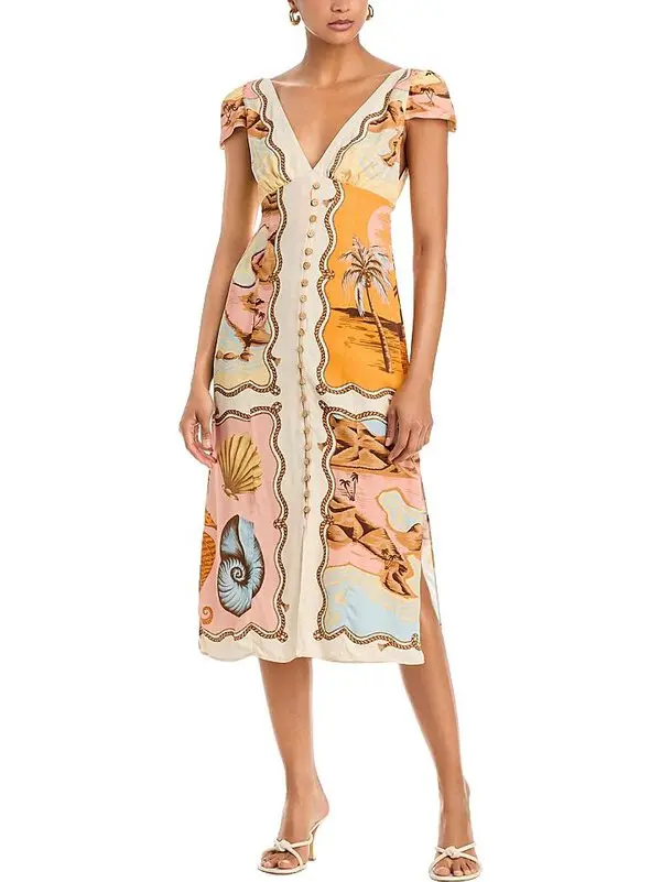 Farm Rio Rio Souvenir Mixed Scarf Print Satin Midi Dress - Rio Souvenir Mixed Scarf Multicolor