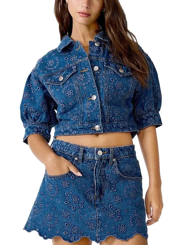Steve Madden Serafina Embroidered Denim Jacket - Blue Depth