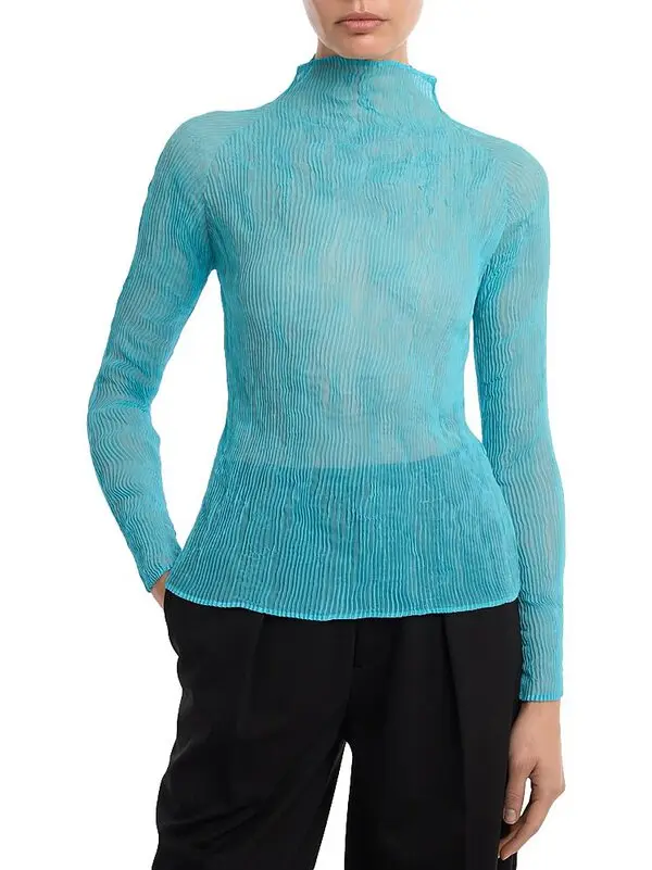 Issey Miyake High-neck Sheer Pleated Twist Top - Macaw Blue