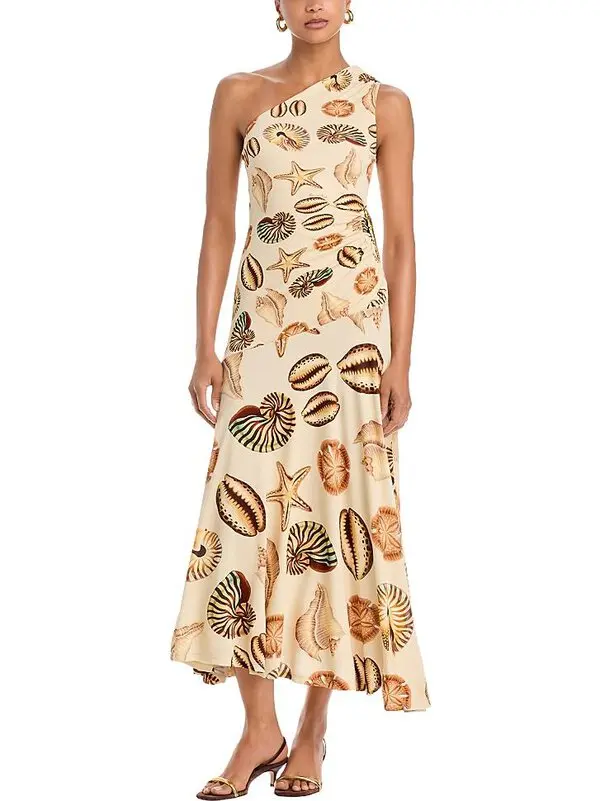 Farm Rio One Shoulder Maxi Dress - Marine Shells Sand