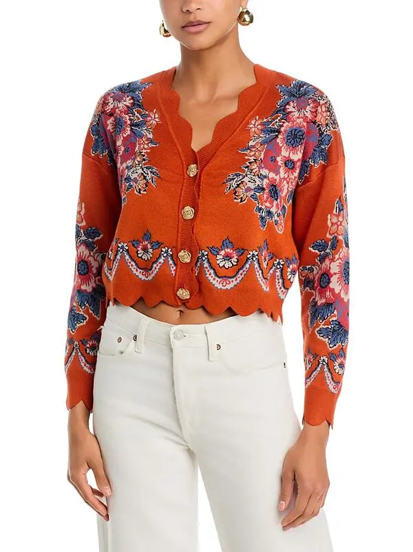 Farm Rio Victorian Floral Knit Cardigan - Victorian Floral Terracotta