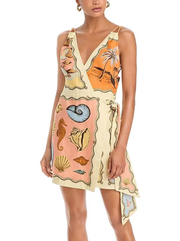 Farm Rio Rio Souvenir Mixed Scarf Print Wrap Mini Dress - Rio Souvenir Mixed Scarf Multicolor