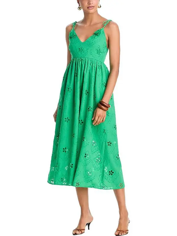 Aqua Embroidered Midi Dress - Green