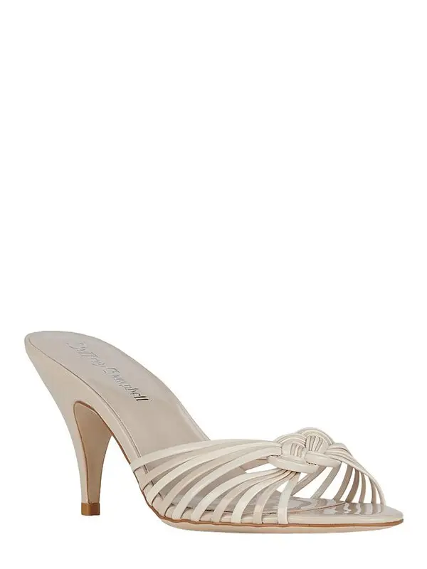 Jeffrey Campbell Patent Leather Knot Detail Heeled Mules - Cream Patent Combo