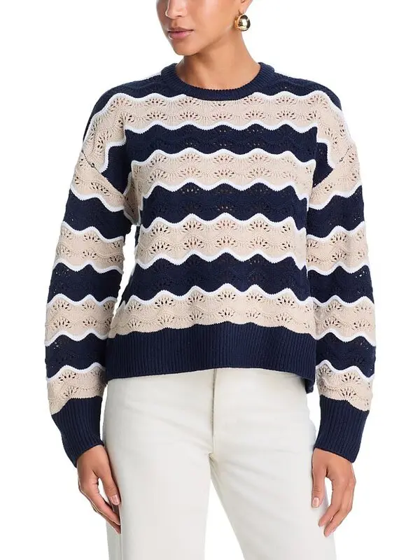 Aqua Wavy Stripe Pullover Sweater - Navy/ivy