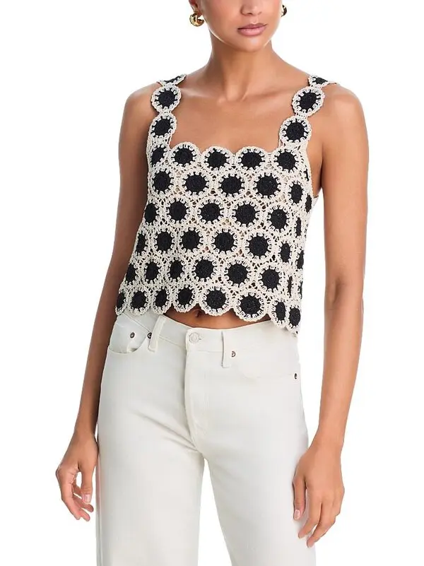 Aqua Circle Crochet Tank Top - Black/white