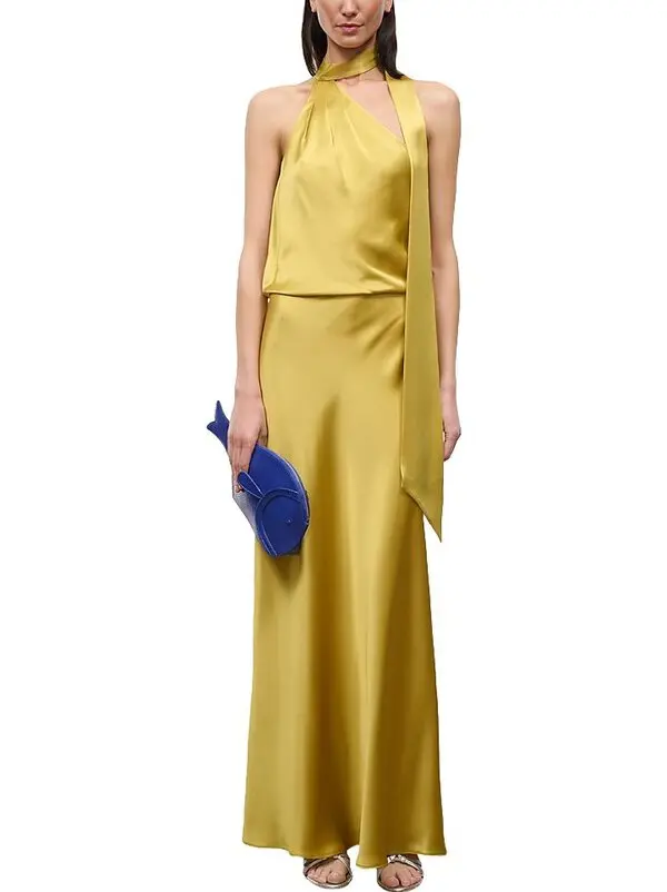 Staud Estelle Tie Neck Maxi Dress - Citron