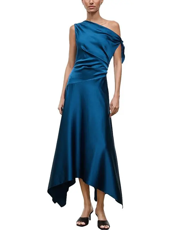 Staud Asymmetrical Draped Silk Dress - Harbor