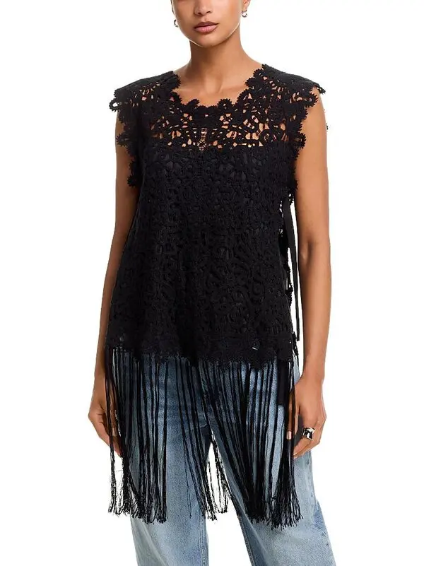 Sea Alina Halter Top With Fringe - Black