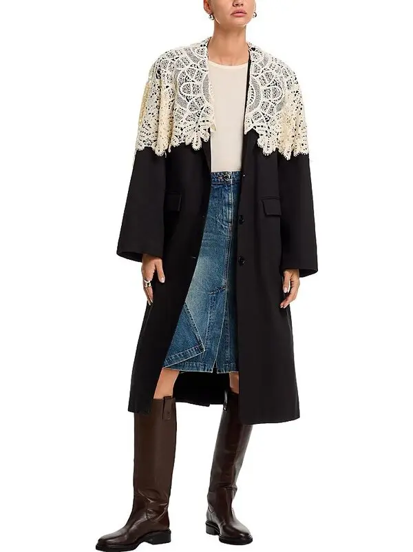 Sea Alina Embroidered Oversized Coat - Black
