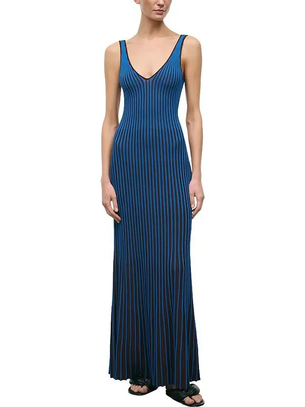 Staud Maxi Dress With Ribbed Texture - Espresso/cobalt