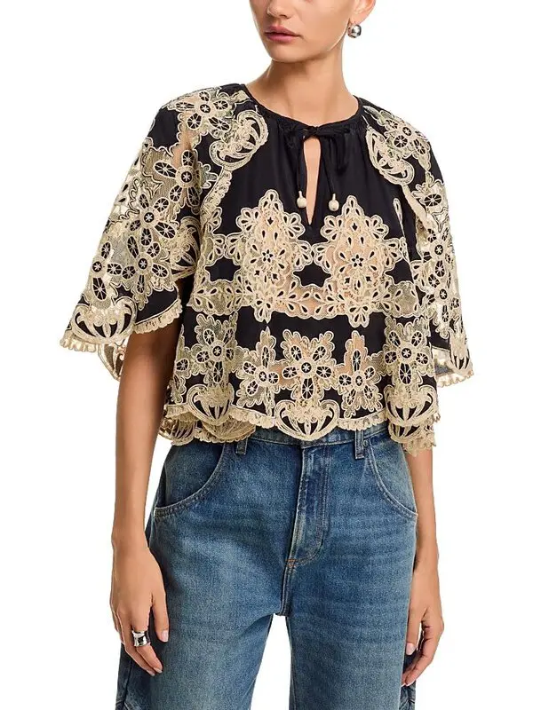 Sea Gracelyn Embroidered Cape Top - Black