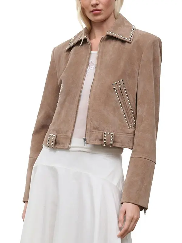 Staud Embellished Suede Jacket - Dune