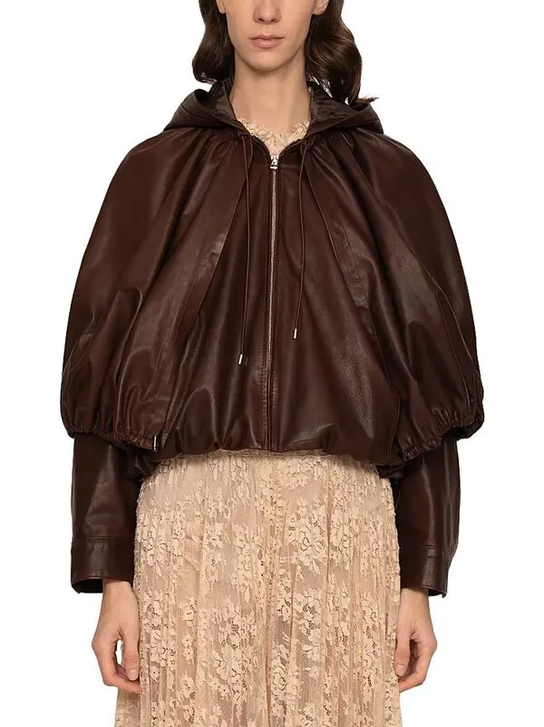 Sea Thompson Leather Jacket With Hood - Brown